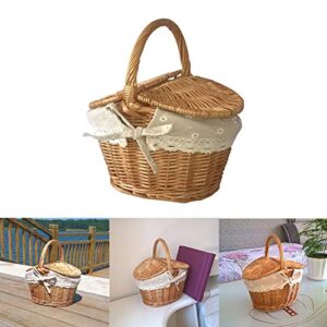 Forart Wicker Picnic Baskets Hamper with Lid and Handle, Wicker Gift Baskets Empty Oval Willow Woven Picnic Basket Candy Basket Storage Basket Wedding Basket