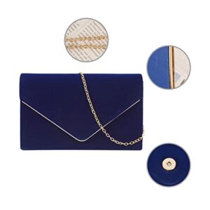 Quniko Elegant Faux Suede Clutch Evening Wedding Handbag Envelope Purse with Chain, Diamond Blue