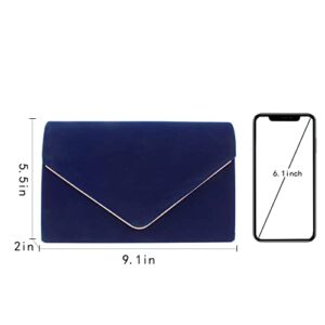 Quniko Elegant Faux Suede Clutch Evening Wedding Handbag Envelope Purse with Chain, Diamond Blue