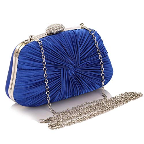 Womens Clutch Bag,Pleated Satin Handbag Lady Pleated Bow Purse Bag with Chain for Prom Wedding Evening Party (Off white)