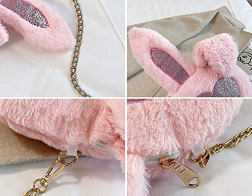 QZUnique Rabbit Shape Handbag Women's Lovely Plush Toy Crossbody Bag Rope Strap Shoulder Bag