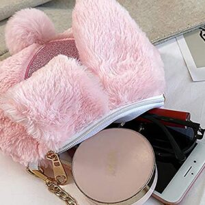 QZUnique Rabbit Shape Handbag Women's Lovely Plush Toy Crossbody Bag Rope Strap Shoulder Bag