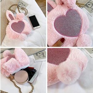 QZUnique Rabbit Shape Handbag Women's Lovely Plush Toy Crossbody Bag Rope Strap Shoulder Bag