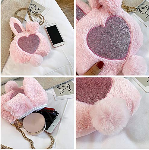 QZUnique Rabbit Shape Handbag Women's Lovely Plush Toy Crossbody Bag Rope Strap Shoulder Bag