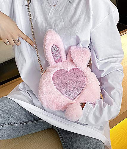 QZUnique Rabbit Shape Handbag Women's Lovely Plush Toy Crossbody Bag Rope Strap Shoulder Bag