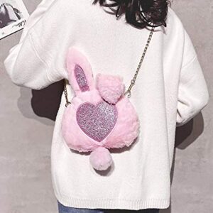 QZUnique Rabbit Shape Handbag Women's Lovely Plush Toy Crossbody Bag Rope Strap Shoulder Bag