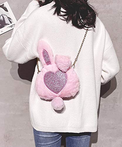 QZUnique Rabbit Shape Handbag Women's Lovely Plush Toy Crossbody Bag Rope Strap Shoulder Bag