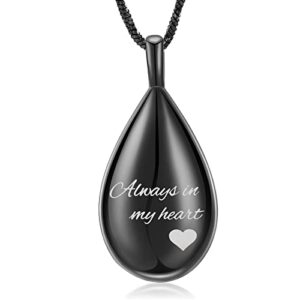 yinplsmemory carved teardrop keepsake ashes necklace urn pendant cremation memorial jewelry always in my heart black