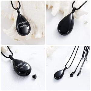 Yinplsmemory Carved Teardrop Keepsake Ashes Necklace Urn Pendant Cremation Memorial Jewelry Always in My Heart Black