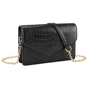 ayliss women small crossbody handbag purse crocodile classic clutch shoulder handbag pu leather chain evening clutch dress bag (black, small)