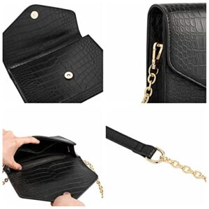 Ayliss Women Small Crossbody Handbag Purse Crocodile Classic Clutch Shoulder Handbag PU Leather Chain Evening Clutch Dress Bag (Black, Small)