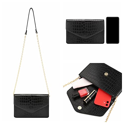 Ayliss Women Small Crossbody Handbag Purse Crocodile Classic Clutch Shoulder Handbag PU Leather Chain Evening Clutch Dress Bag (Black, Small)