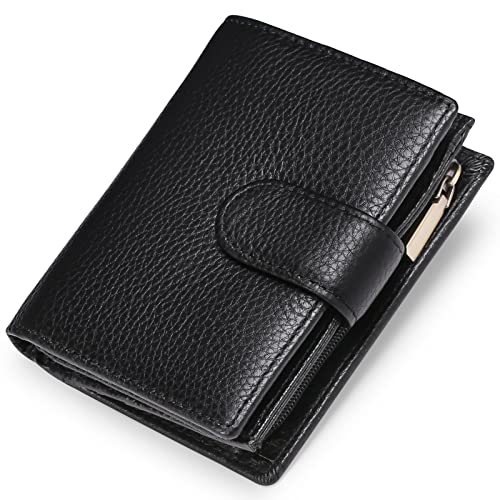 GOIACII Small Women Wallet Genuine Leather RFID Blocking Compact Bifold Zipper Pocket Purse with id Window