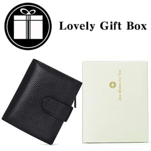 GOIACII Small Women Wallet Genuine Leather RFID Blocking Compact Bifold Zipper Pocket Purse with id Window