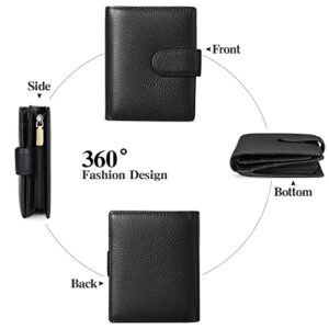 GOIACII Small Women Wallet Genuine Leather RFID Blocking Compact Bifold Zipper Pocket Purse with id Window