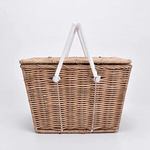 Cute Summer Bell Piki Basket Natural Vintage Rattan Woven Portable Picnic Basket Multifunctional Storage Box