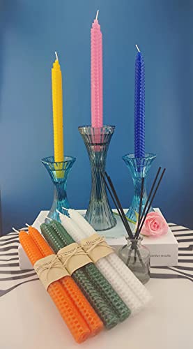 Lacaser Nature Beeswax Taper Candles Colorful 7 Pairs Set, Dripless & Smokeless & Unscented, 14 pcs 9" Long Candlesticks Rainbow Colored, Gift Box Packed