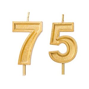 2.76 inch Gold 75th Birthday Candles,Number 75 Cake Topper for Birthday Decorations