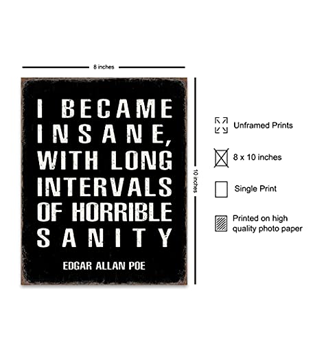 Edgar Allan Poe Wall Art & Decor - Funny Sayings for Home Decor, Office, Bedroom, Living Room, Apartment - Literary Quotes - Unique Gift for Men - Gothic Poster Print Picture Sign - Goth Home Decor