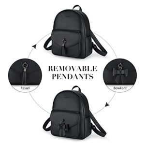 ECOSUSI Women Backpack Purse Water Resistant PU Leather Backpack Fashion Rucksack Ladies College Daypack with Tassel,3 Pcs