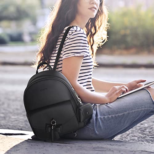 ECOSUSI Women Backpack Purse Water Resistant PU Leather Backpack Fashion Rucksack Ladies College Daypack with Tassel,3 Pcs