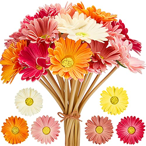 Artificial Daisy Artificial Flowers Gerbera Daisy Fake Gerbera Daisies Fake Flowers Bouquet 15 Inch for Wedding Bridal Bouquet Party Home Kitchen (White, Pink, Yellow, Orange, Rose, Coral,18 Pieces)