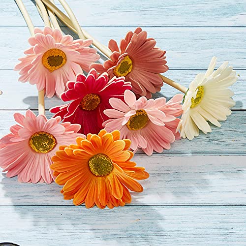 Artificial Daisy Artificial Flowers Gerbera Daisy Fake Gerbera Daisies Fake Flowers Bouquet 15 Inch for Wedding Bridal Bouquet Party Home Kitchen (White, Pink, Yellow, Orange, Rose, Coral,18 Pieces)