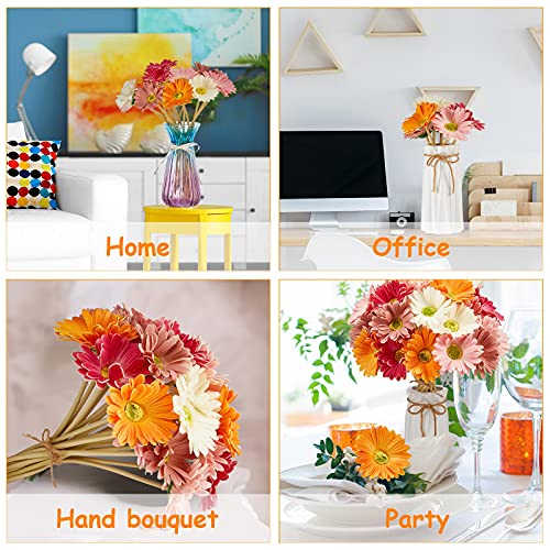 Artificial Daisy Artificial Flowers Gerbera Daisy Fake Gerbera Daisies Fake Flowers Bouquet 15 Inch for Wedding Bridal Bouquet Party Home Kitchen (White, Pink, Yellow, Orange, Rose, Coral,18 Pieces)