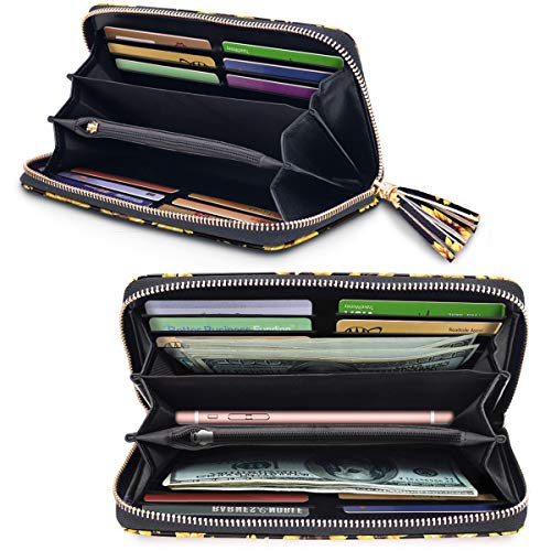 Women Wallets Multi Card Case Wallet Clutch Wallet Card Holder Organizer Ladies Purse Floral Tassel Wrist strap Purse,Sunflower