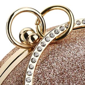 Women Round Glitter Clutch Tote Bag Top Handle Handbags Purse with Chain Circular Rhinestone Ring for Proms Wedding Evening Party (Black)