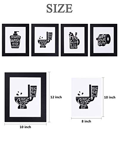 Bathroom Decor Wall Art Prints with Paper Frames;Funny Bathroom Wall Signs Wash Brush Floss Flush Black and White Bathroom Canvas Artwork Poster Carboard Frames 8×10inch set of 4(Black and White) (B)