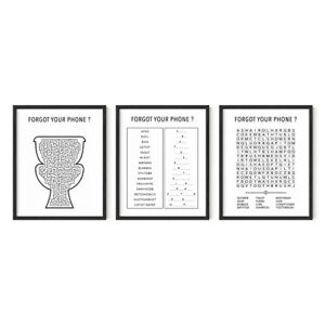 haus and hues funny bathroom decor wall art set of 3 funny bathroom crossword puzzle wall art, bathroom prints & wall art for bathrooms | funny forget your phone bathroom sign, unframed 8″x10″