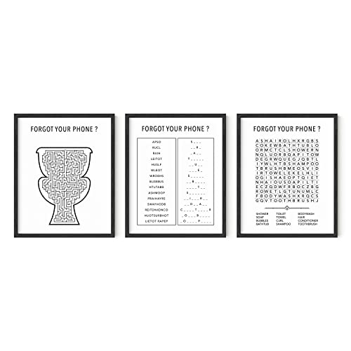 HAUS AND HUES Funny Bathroom Decor Wall Art Set of 3 Funny Bathroom Crossword Puzzle Wall Art, Bathroom Prints & Wall Art for Bathrooms | Funny Forget Your Phone Bathroom Sign, UNFRAMED 8"x10"