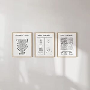 HAUS AND HUES Funny Bathroom Decor Wall Art Set of 3 Funny Bathroom Crossword Puzzle Wall Art, Bathroom Prints & Wall Art for Bathrooms | Funny Forget Your Phone Bathroom Sign, UNFRAMED 8"x10"