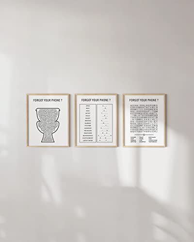 HAUS AND HUES Funny Bathroom Decor Wall Art Set of 3 Funny Bathroom Crossword Puzzle Wall Art, Bathroom Prints & Wall Art for Bathrooms | Funny Forget Your Phone Bathroom Sign, UNFRAMED 8"x10"