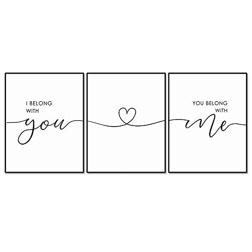 I Belong With You, You belong With Me Print, Set Of 3 Wall Art, Bedroom Quote Print, Minimalist Wall Art, Birthday & Anniversary Gift, 11x14inch Unframed