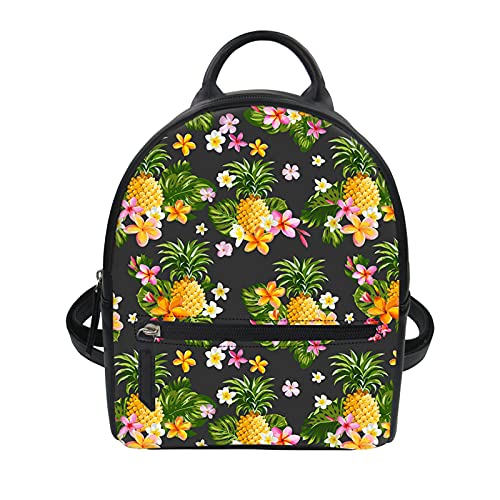 GLENLCWE Hawaiian Pineapple Floral Print Mini Leather Backpack,Travel Purse Tote Handbag for Women Ladies Girls