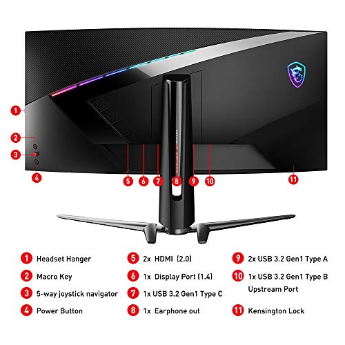 MSI MPG ARTYMIS 343CQR, 34" Gaming Monitor, 3440 x 1440 (UWQHD), VA, 165Hz, FreeSync Premium, HDR 400, HDMI, Displayport, USB C, Tilt, Swivel, Height Adjustable