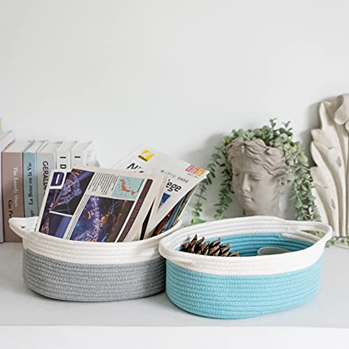 Goodpick Small Woven Basket Desk Organizer with Handles (Set of 2)