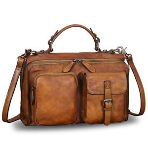 genuine leather messenger bags satchel for women handmade vintage top handle crossbody handbag purse (brown)