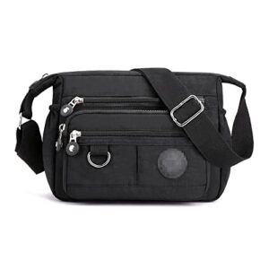 crossbody bag for women waterproof multi-pocket messenger bag large capacity lightweight shoulder bag casual handbag for daily use work travel (black)