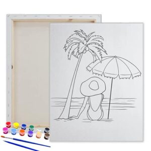 Essenburg Pre Drawn Canvas Paint Kit | Teen, Kids and Adult Sip and Paint Party | DIY Date Night Couple Activity| Canvas Boards for painting| Birthday Party Beach Lady ((S 8x10 CANVAS ONLY))