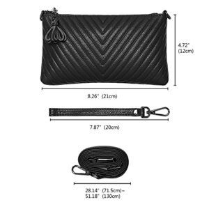 YALUXE Womens Wristlet Real Leather Chevron Tassel Large V Clutch Wallet with Shoulder Strap