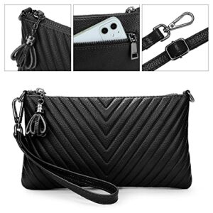 YALUXE Womens Wristlet Real Leather Chevron Tassel Large V Clutch Wallet with Shoulder Strap