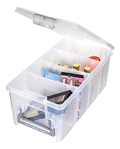 AB Designs 6925ABD Semi Satchel with Removable Dividers, Stackable Home Storage Organization Container, Clear with Sliver Latches and Handle