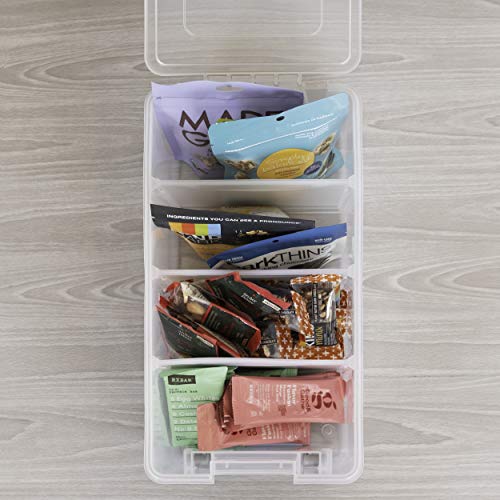 AB Designs 6925ABD Semi Satchel with Removable Dividers, Stackable Home Storage Organization Container, Clear with Sliver Latches and Handle