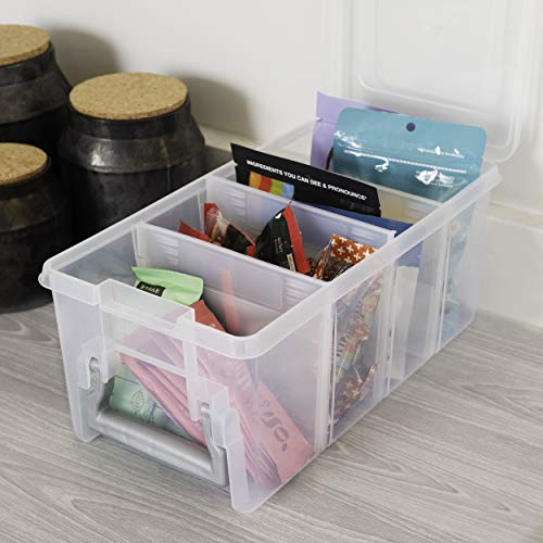 AB Designs 6925ABD Semi Satchel with Removable Dividers, Stackable Home Storage Organization Container, Clear with Sliver Latches and Handle