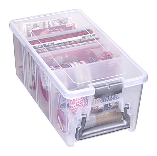 AB Designs 6925ABD Semi Satchel with Removable Dividers, Stackable Home Storage Organization Container, Clear with Sliver Latches and Handle