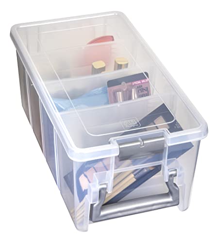 AB Designs 6925ABD Semi Satchel with Removable Dividers, Stackable Home Storage Organization Container, Clear with Sliver Latches and Handle