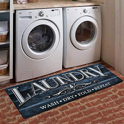 Callerpan Lacomfy Non Slip Laundry Room Rug Waterproof Rubber Kitchen Floor Mat Outdoor Indoor Farmhouse Wood Print Area Rug Novelty Mat Blue,20x48 Inches